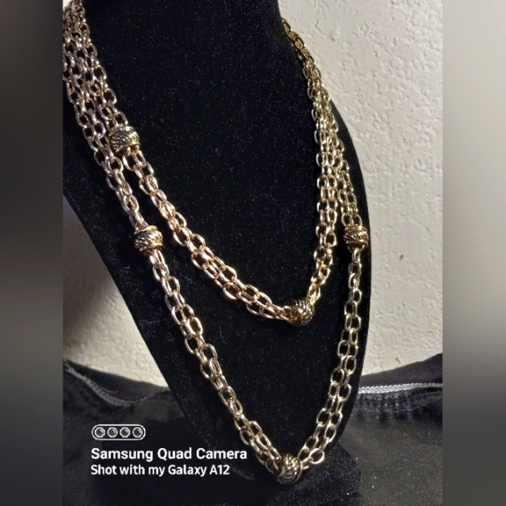 20 Inch Golden Liz Claiborne Double Chain Necklace - Gem